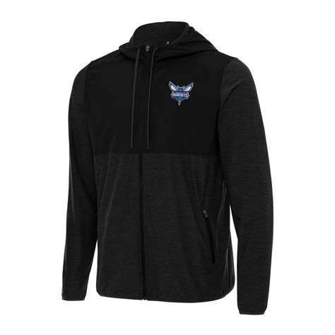 Mens Antigua Black Charlotte Hornets Sway Full Zip Hoodie Jacket