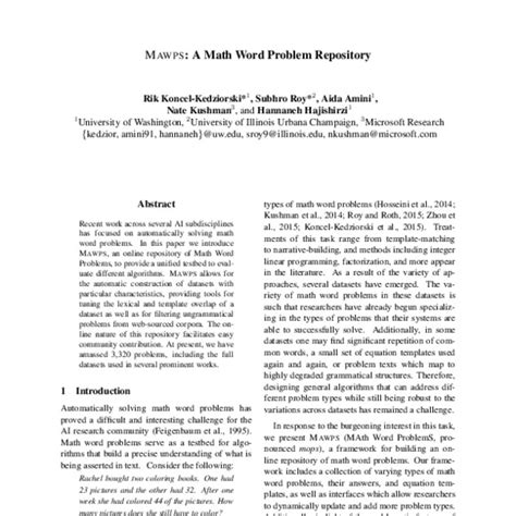 MAWPS A Math Word Problem Repository ACL Anthology
