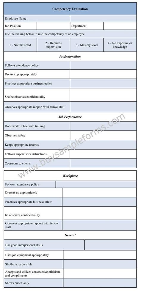 Employee Competency Evaluation Form Template Word