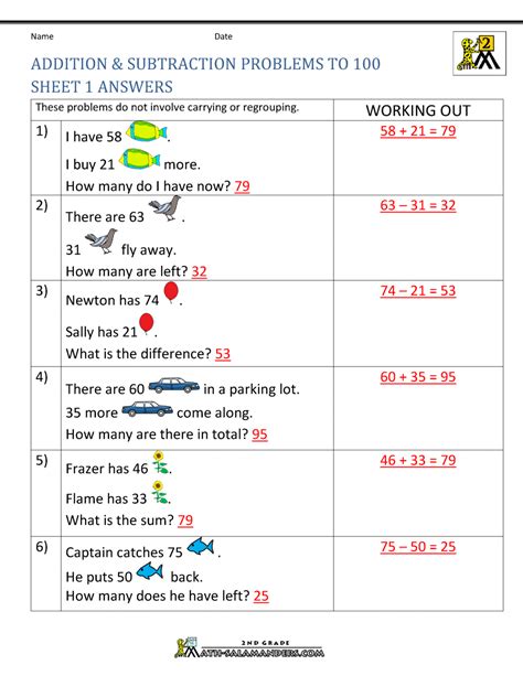 Addition And Subtraction Word Problems Grade 1 Nurul Amal