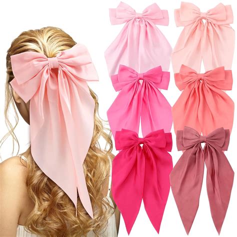 Yuxung 6 Pcs Coquette Large Pink Bow For Girls Women