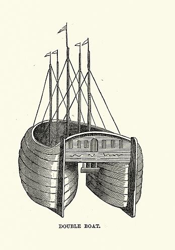 Double Hulled Boat 18th Century Vintage Illustration Stock Illustration