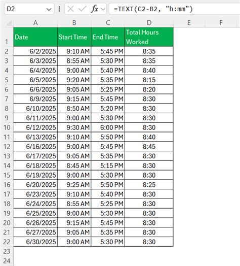 How To Calculate Hours In A Month In Excel Myexcelonline