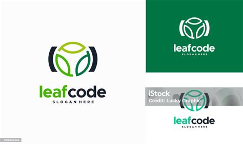 Green Code Leaf Symbol Design Programming Code Symbol Template Eco Tech