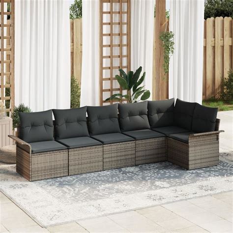 6 Piece Garden Sofa Set With Cushions Greyblack Poly Rattan Vidaxl Big W