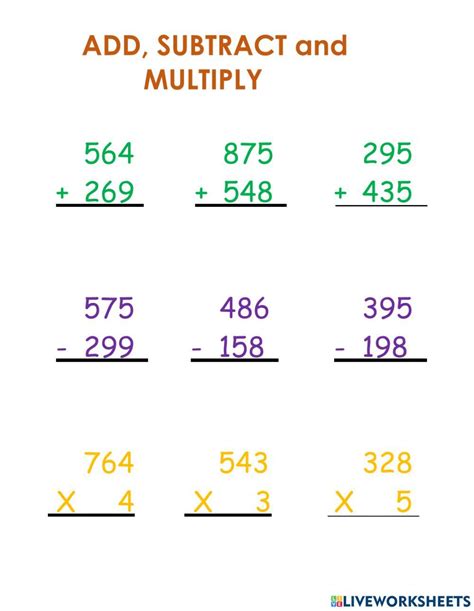 Add Subtract And Multiply Worksheet Live Worksheets
