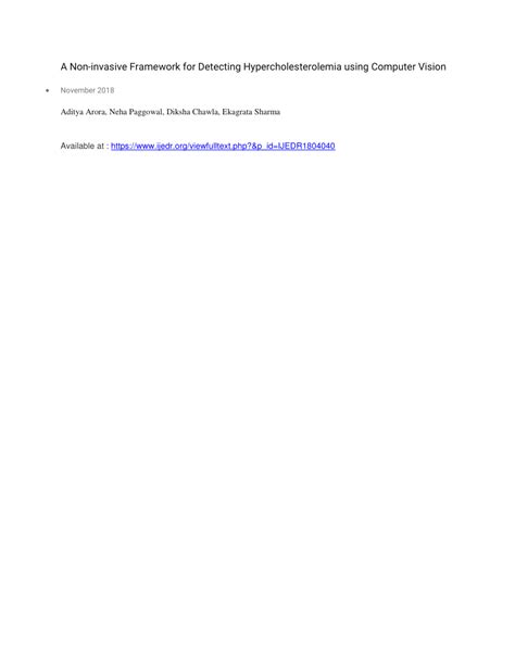 pdf a non invasive framework for detecting hypercholesterolemia using