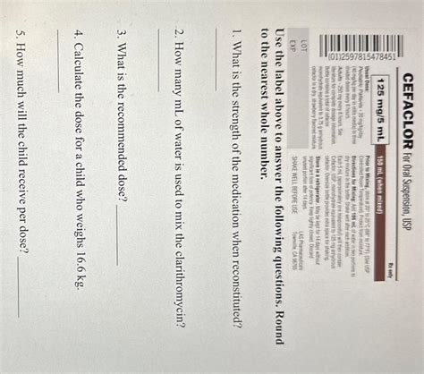 Solved Cefaclor For Oral Suspension Usp Use The Label Above