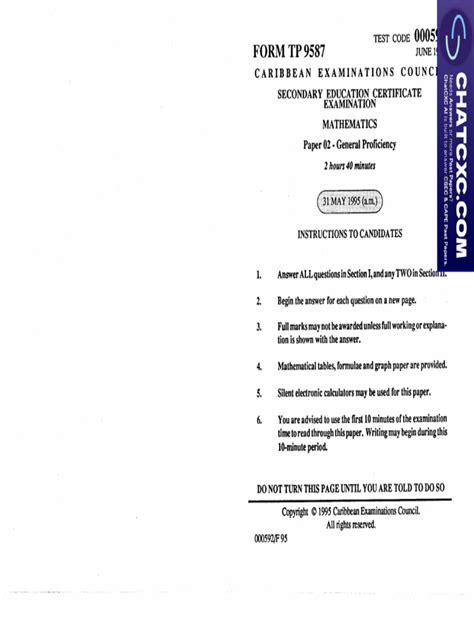 Csec Mathematics P2 1995 Pdf