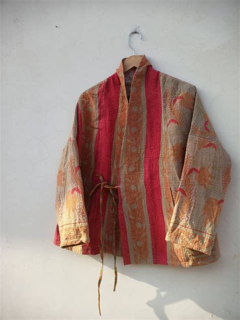 Kantha Quilted Jacket Short Kimono Women Wear Vintage Coat Festival