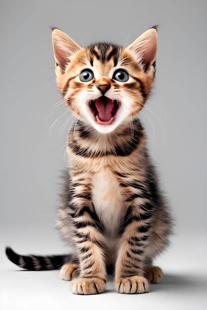 Premium Ai Image Surprised Striped Kitten With Open Mouth