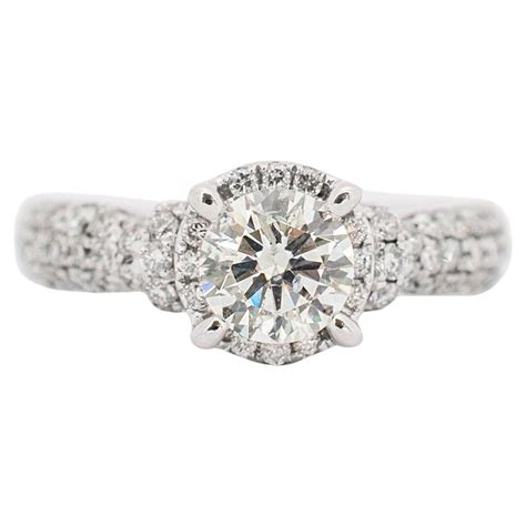 Gabriel And Co 14k White Gold Diamond Halo Engagement Ring For Sale At