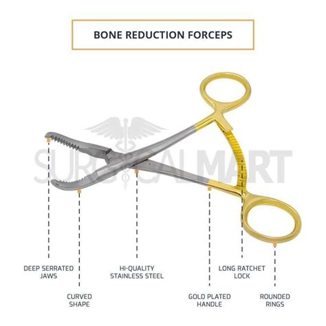 Bone Reduction Forceps 5 5 Curved Serrated Jaws Gold Handle
