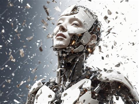 Cyborg Robot Artificial Intelligence On A White Background Premium Ai Generated Image