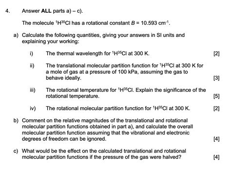Solved 4 Answer All Parts A C The Molecule 1h35cl Has