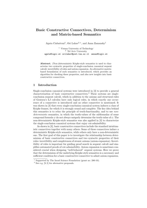 Pdf Basic Constructive Connectives Determinism And Matrix Based