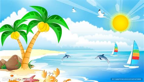 美丽卡通海景设计图 风景漫画 动漫动画 设计图库 昵图网