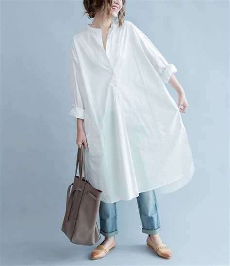 White Fashion Pure Color Cotton Long Shirt Dresses Q3101a Fantasylinen