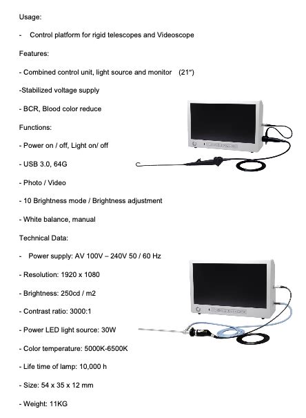 Portable Video Cystoscope Hawk Medical Endoscopy