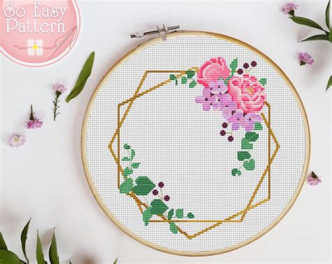 Floral Wreath Cross Stitch Pattern Pdf Flower Cross Stitch Modern