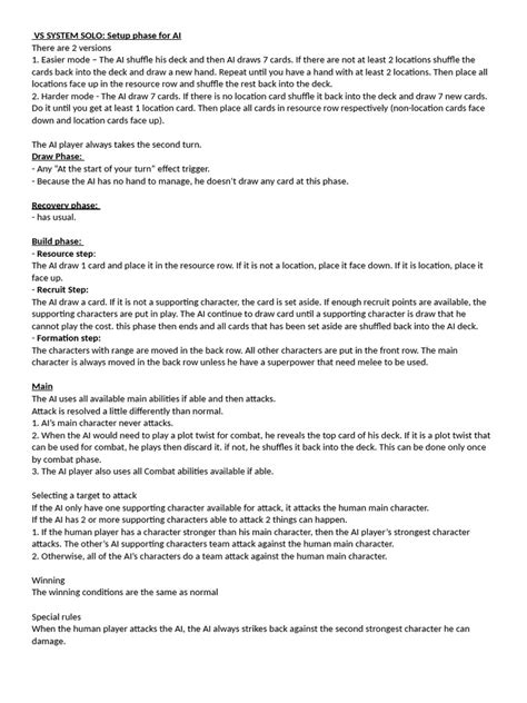 Vs System Solo Pdf Playing Cards Board Games