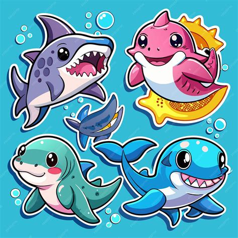 Cute Shark Stickers For Ocean Lovers Premium Ai Generated Vector