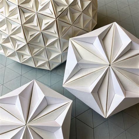 White Geometric Origami Sculptures Paper Art Modular Origami Stock