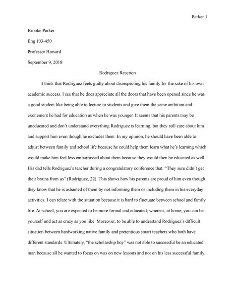 Rodriguez Class Assignments And Course Work Parker 1 Brooke Parker