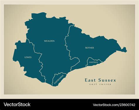 Modern Map East Sussex County With Districts Vector Image