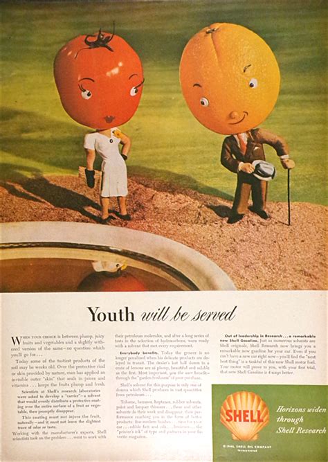 1946 Shell Gasoline Ad ~ Vegetable And Fruit Head People Vintage Gas