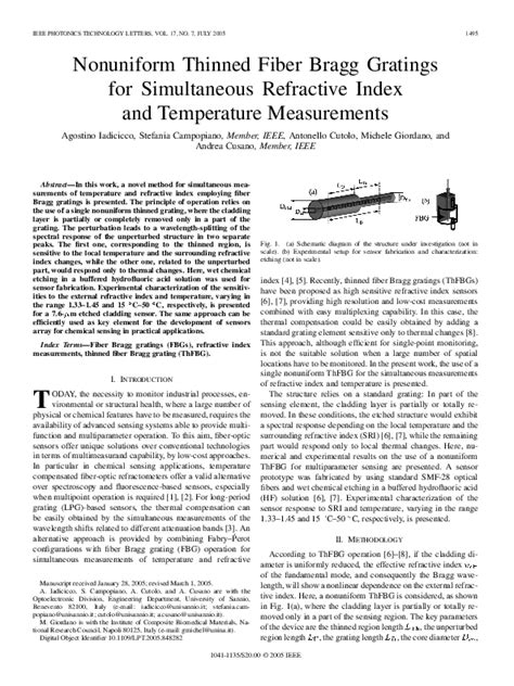Pdf Nonuniform Thinned Fiber Bragg Gratings For Simultaneous Refractive Index And Temperature
