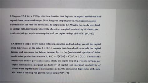 Solved 1 Suppose Usa Has A Crs Production Function That