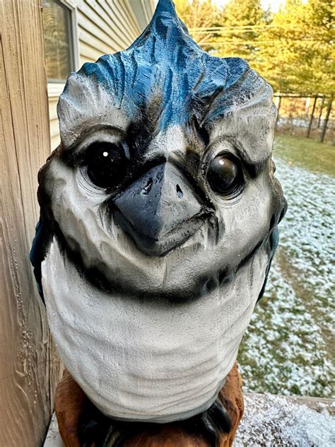 Chainsaw Carved Blue Jay Woodcarving Rustic Handmade Christmas Birthday
