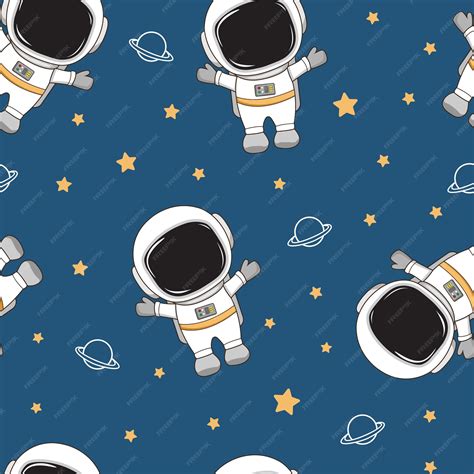 Cute Space Seamless Pattern With Astronauts Premium Ai Generated Vector