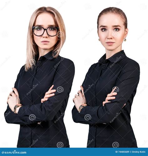 Young Girl With And Without Glasses Stock Image Image Of Females