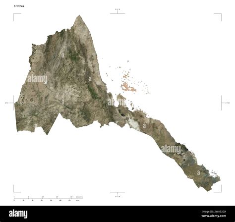 Shape Of A High Resolution Satellite Map Of The Eritrea With Distance Scale And Map Border