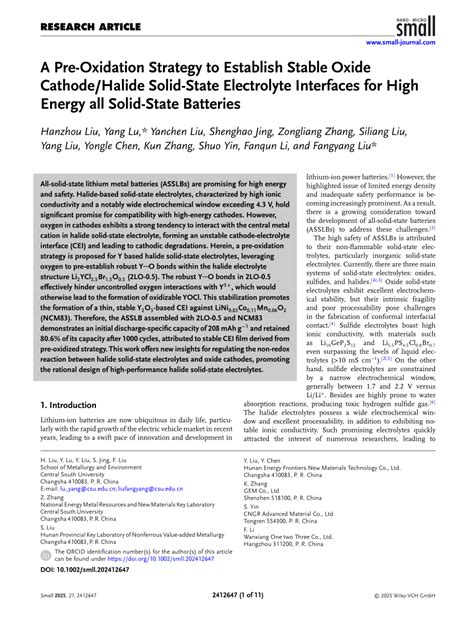 A Pre‐oxidation Strategy To Establish Stable Oxide Cathodehalide Solid