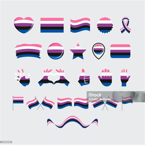 Genderfluid Pride Flag And Symbols Many Icon Set Vector Stock