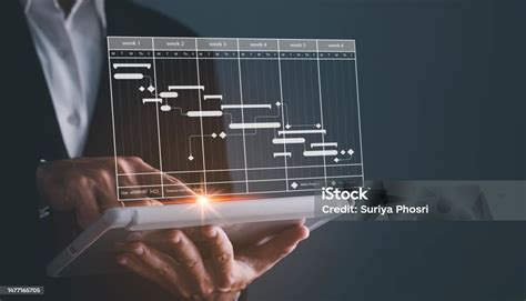 Project Manager Working With Gantt Chart Schedule To Plan Tasks And