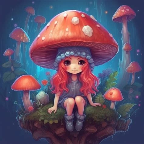 Premium Ai Image A Girl Sitting On A Mushroom In The Middle Of A