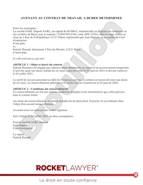 Avenant De Renouvellement De Cdd Modèle Gratuit