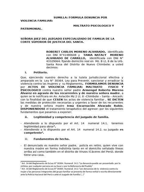 Denuncia Por Violencia Familiar Pdf Violencia Doméstica La
