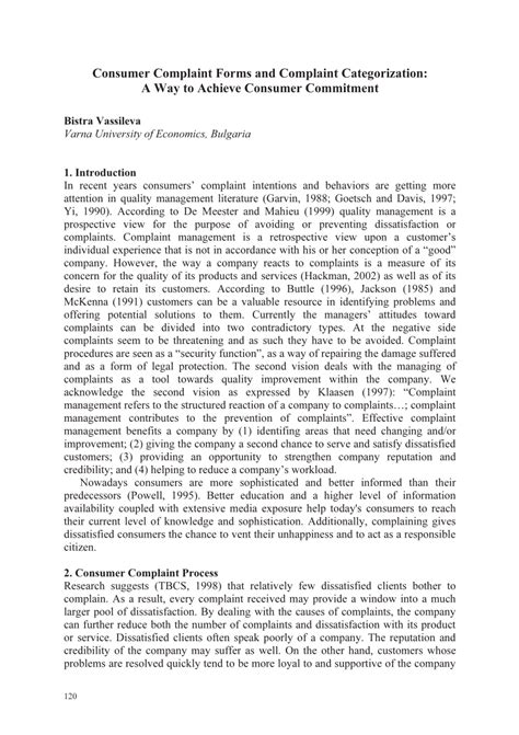 Pdf Consumer Complaint Forms And Complaint Categorization A Way To Achieve Consumer Commitment