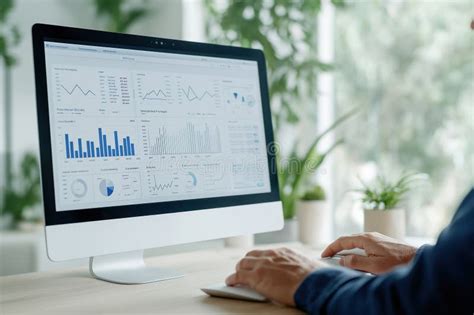 man works on computer with data analysis dashboard businessman in office using computer