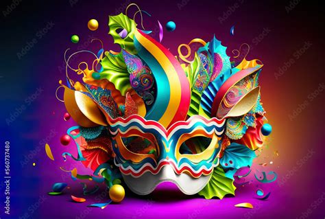 Bright Carnival Mask In The Colors Of The Brazilian Flag The Concept
