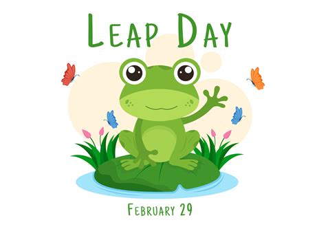 Happy Leap Day On 29 February With Cute Frog In Flat Style Cartoon Hand Drawn Background