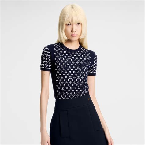 Monogram Honeycomb Knit Top Luxury Blue Louis Vuitton