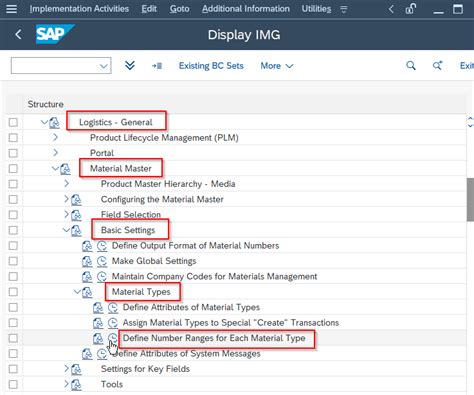 number ranges for each material type in sap