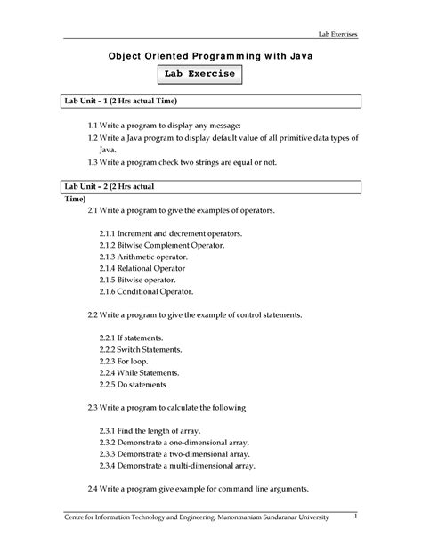 Java Programming Lab Exercises Lab Exercise Obj E Ct Or Ie N T E D Pr Ogr A M M In G W It H Ja