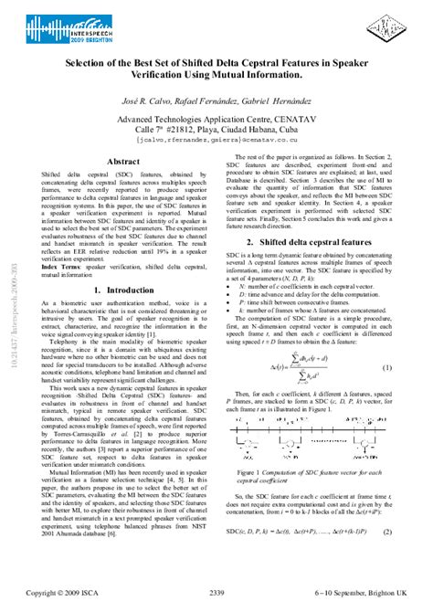 Pdf Selection Of The Best Set Of Shifted Delta Cepstral Features In